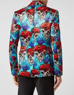 Philipp Plein Satin Blazer Lord Fit Love Tattoo