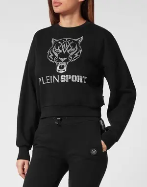 PLEIN SPORT Cropped Hoodie Sweatjacket Tiger - Black