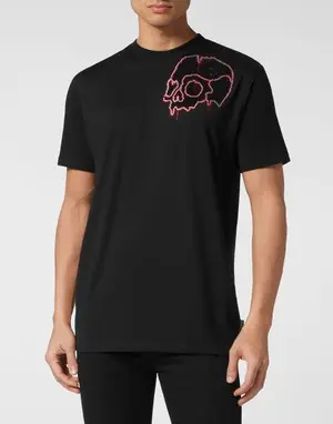 Philipp Plein T-shirt Round Neck Ss With Crystals Dripping Skull - Black