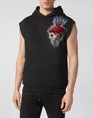 Philipp Plein Sleeveless Hoodie Sweatshirt Love Tattoo - Black