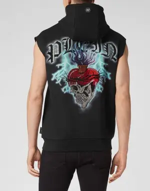 Philipp Plein Sleeveless Hoodie Sweatshirt Love Tattoo