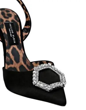 Philipp Plein Satin Decollete Slingback Hi-heels Crystal Hexagon - Black