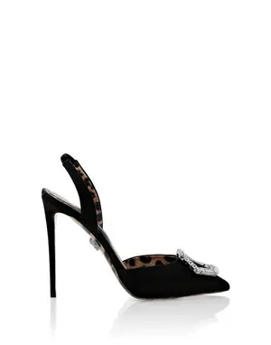 Philipp Plein Satin Decollete Slingback Hi-heels Crystal Hexagon - Black
