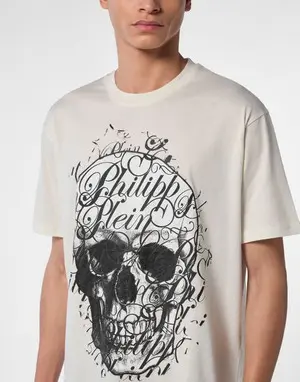 Philipp Plein T-shirt Round Neck Ss Coursive - Offwhite