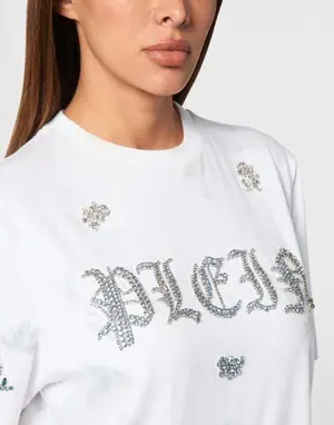 Philipp Plein Tie-dye T-shirt Fit Round Neck Ss Flowers - Lightblue