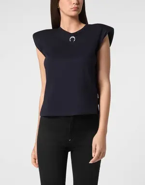 Philipp Plein Tank Top Round Neck Piercing With Padded Shoulder - Navy