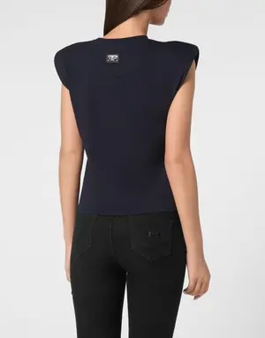 Philipp Plein Tank Top Round Neck Piercing With Padded Shoulder