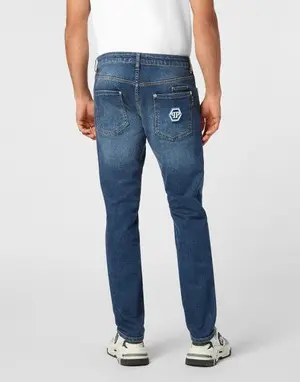 Philipp Plein Denim Super Straight Cut Fit Trousers Hexagon