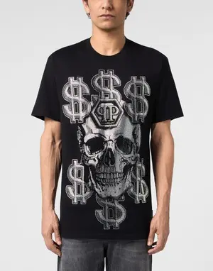 Philipp Plein Round Neck T-shirt Dollar Skull Stones