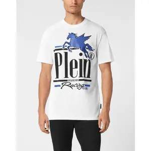 Philipp Plein Jersey T-shirt Round Neck Ss Racing Club - White/middleblue