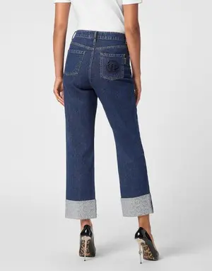 Philipp Plein Denim Trousers Loose Fit Cufffed Monogram - Deepseablue