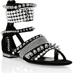 Philipp Plein Suede Sandals Flat Studs - Black