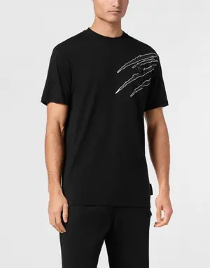 PLEIN SPORT Cotton T-shirt Round Neck Ss Lamina Scratch - Black/silver