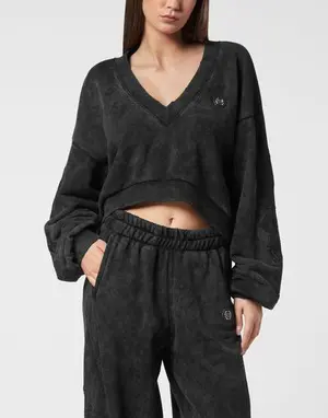 Philipp Plein Washed V-neck Sweatshirt Piercing