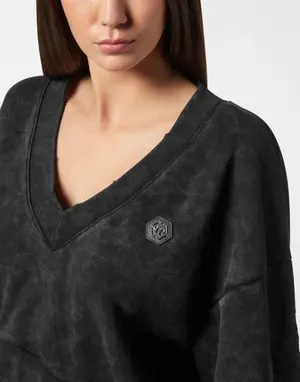 Philipp Plein Washed V-neck Sweatshirt Piercing