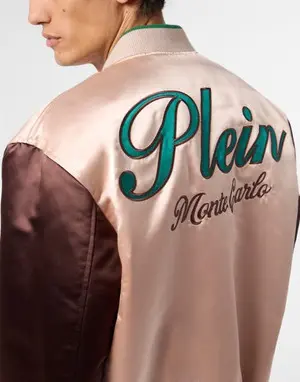 Philipp Plein Shiny Satin College Bomber Signature Monte Carlo - Beige