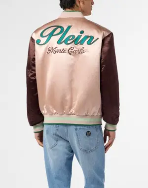 Philipp Plein Shiny Satin College Bomber Signature Monte Carlo - Beige