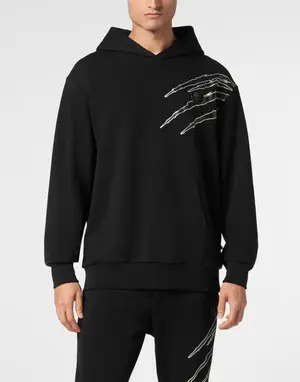 PLEIN SPORT Cotton Hoodie Sweatshirt Ls Lamina Scratch - Black/silver