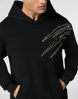 PLEIN SPORT Cotton Hoodie Sweatshirt Ls Lamina Scratch