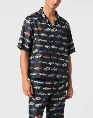 Philipp Plein Silk Bowling Shirt Ss Cars Racing - Black/multicolored