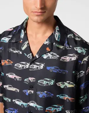 Philipp Plein Silk Bowling Shirt Ss Cars Racing