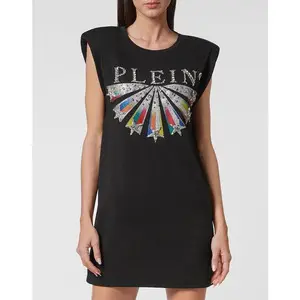Philipp Plein T-shirt Dress Stars With Crystals - Black