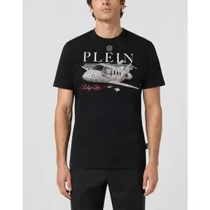 Philipp Plein Round Neck T-shirt Teddy Plane Stones - Black