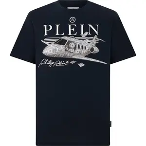 Philipp Plein Round Neck T-shirt Teddy Plane Stones - Navy