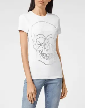 Philipp Plein T-shirt Round Neck Ss Crystal Skull - White