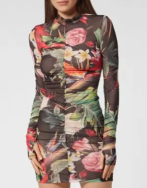 Philipp Plein Short Dress Flowers - Black/multicolored