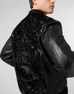 Philipp Plein Leather Bomber Dragon Skull