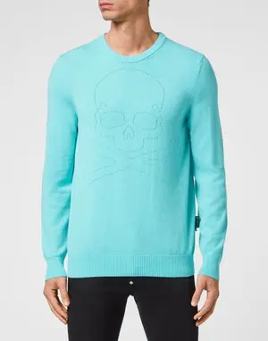 Philipp Plein Cashmere Pullover Round Neck Ls Skull And Plein - Lightblue