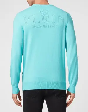 Philipp Plein Cashmere Pullover Round Neck Ls Skull And Plein - Lightblue