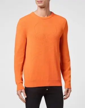 Philipp Plein Cashmere Pullover Round Neck Ls Skull And Plein - Orange