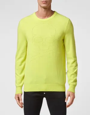Philipp Plein Cashmere Pullover Round Neck Ls Skull And Plein - Yellow