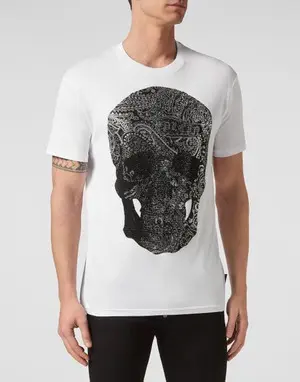 Philipp Plein T-shirt Round Neck Ss Paisley Strass - White/black