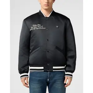 Philipp Plein Shiny Satin Varsity Bomber Signature Las Vegas - Black