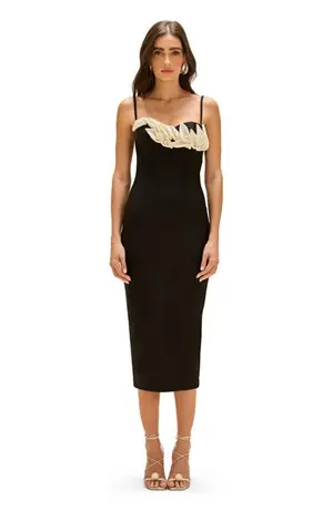 PatBO Selene Mesh Flower Applique Midi Dress