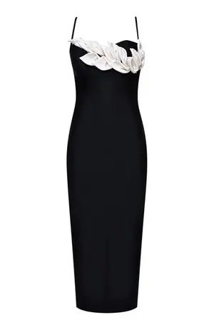 PatBO Selene Mesh Flower Applique Midi Dress