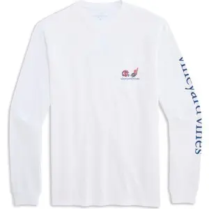 Vineyard Vines Football Field Whale Graphic Long Sleeve T-shirt - White Cap
