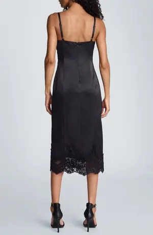 KENNETH COLE COLLECTION Contrast Lace Trim Satin Midi Dress