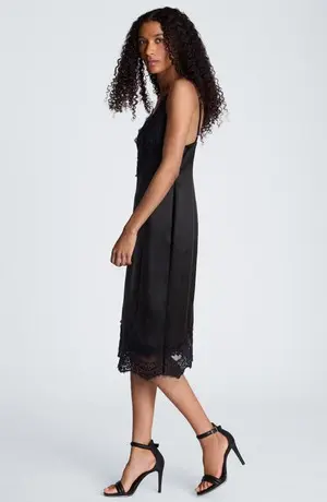 KENNETH COLE COLLECTION Contrast Lace Trim Satin Midi Dress