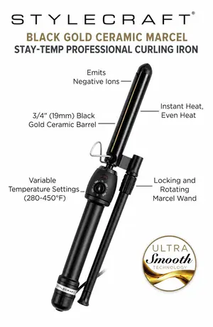 STYLECRAFT Stay-temp Gold Marcel Curling Iron
