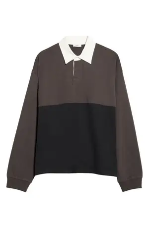 AGOLDE Oversize Colorblock Long Sleeve Rugby Polo - Forge/black/brown