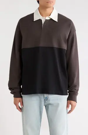 AGOLDE Oversize Colorblock Long Sleeve Rugby Polo - Forge/black/brown