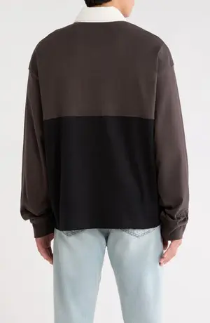 AGOLDE Oversize Colorblock Long Sleeve Rugby Polo - Forge/black/brown