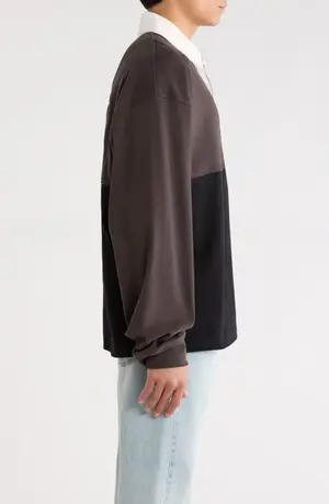 AGOLDE Oversize Colorblock Long Sleeve Rugby Polo - Forge/black/brown