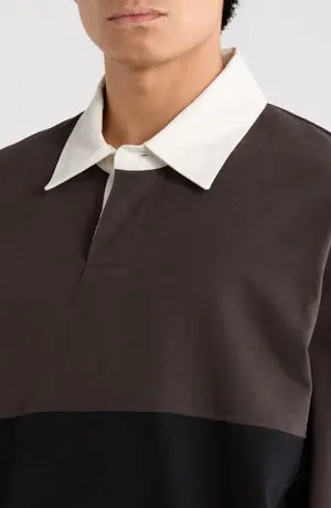 AGOLDE Oversize Colorblock Long Sleeve Rugby Polo - Forge/black/brown