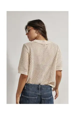 BEACH LIFE BY GOTTEX Robbie Crochet Collared Beach Top - Beige