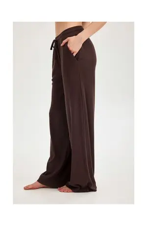 BEACH LIFE BY GOTTEX Summer Lounge Ribbed Wide Leg Pant - Brown